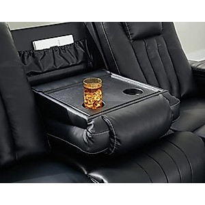 Signature Design by Ashley Center Point Contemporary Faux Leather Tufted Reclining Sofa with Drop Down Table, Black