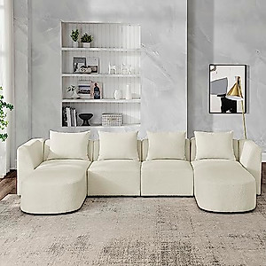 U-Shaped Stylish Comfy Sectional Sofa Couch with 2 Single Seats and Lounge Chaises, Oversized Modern DIY Combination Convertible Modular Sofa&Couch, Cloud Deep Seater Cozy Sofá for Living Room