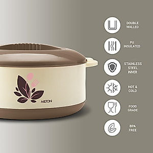 Milton Orchid 3000 Inner Steel Casserole, 2.85 Litres, Light Brown | PU Insulated | BPA free |Odour Proof | Food Grade | Easy to Carry | Easy to Store | Ideal For Chapatti | Roti | Curd Maker