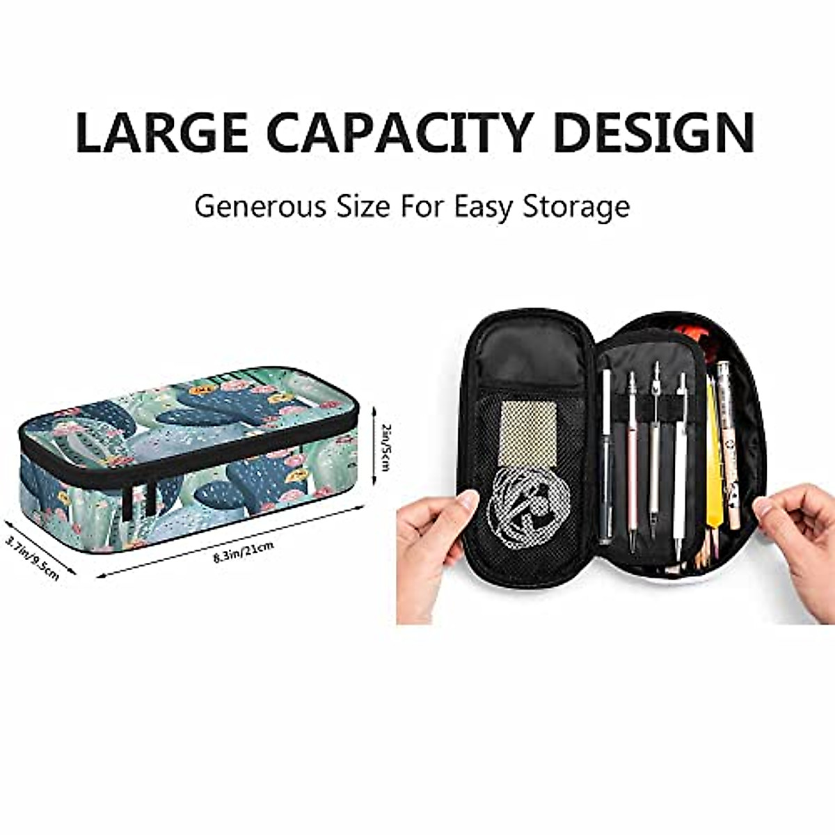 Yekiua Cacti Succulents Pencil Case Beautiful Pastel Vintage Flowers Big Capacity Pencil Pouch Office College School Makeup Bag For Teens Girls Adults Student Pink White Yellow