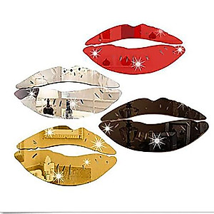 CUGBO 2 Set 3D Kiss Lips Mirror Wall Stickers Acrylic DIY Art Decals Home Room Decor (Silver)