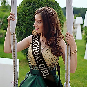 Zonon Birthday Headbands Birthday Satin Sash and Tiara Birthday Crown for Girls Women Birthday Party Supplies (Silver)