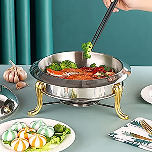 Full Size Round Chafing Dish Set, Stainless Steel Buffet Server Food Warming Tray with Alcohol Furnace and Lid, for Commercial Restaurant Catering Parties Weddings Picnics,24cm