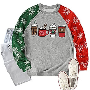 Christmas Sweatshirt Women Merry and Bright Christmas Shirt Funny Cute Ice Cream Graphic Tee Xmas Holiday Shirts