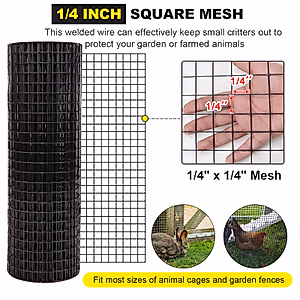 forimo 24'' x 50' 1/4inch Hardware Cloth 19 Gauge Black Vinyl Coated Welded Fence Mesh for Home and Garden Fence and Home