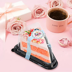 ZENFUN 100 Pack Cake Slice Containers with Stickers, Plastic Clear Cake Slice Boxes Individual Cheesecake Pie Containers for Cake, Tiramisu, Mousse, Dessert, Triangle