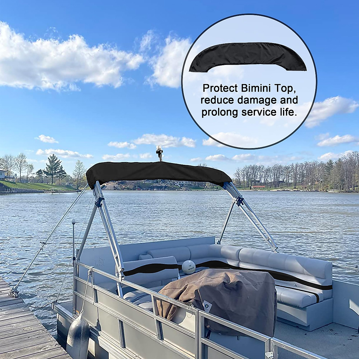 SoGuDio Design with Light Hole Bimini Top Cover,Suitable for 3-4 Bows Tops,Effectively Prevent The Erosion of UV,sea Water in Summer, Designed Resin Zipper Canopy,XL 81-101IN Black (ZYPZ-SJ-HS-002)