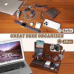 Gifts for Men Wood Phone Docking Station for Men Nightstand Organizer Gifts for Dad Charging Station Cell Phone Stand Desk Organizer Gifts for Husband Boyfriend Brother Son