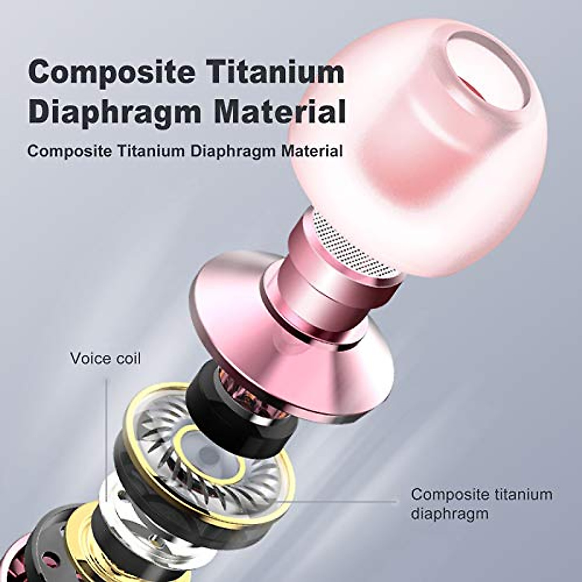 D-GROEE Earbuds Earphones, Wired Headphones in Ear, in-Ear Wired Earphone Metal Magnetic Subwoofer Mic Volume Control Gaming Headset Pink