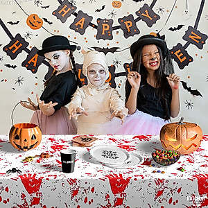 KatchOn, Bloody Table Cloth Halloween - Pack of 3, Large 54x72 Inch | Halloween Tablecloth Plastic, Zombie Red Bloody Handprint Tablecloth | Halloween Table Cover for Halloween Table Decorations