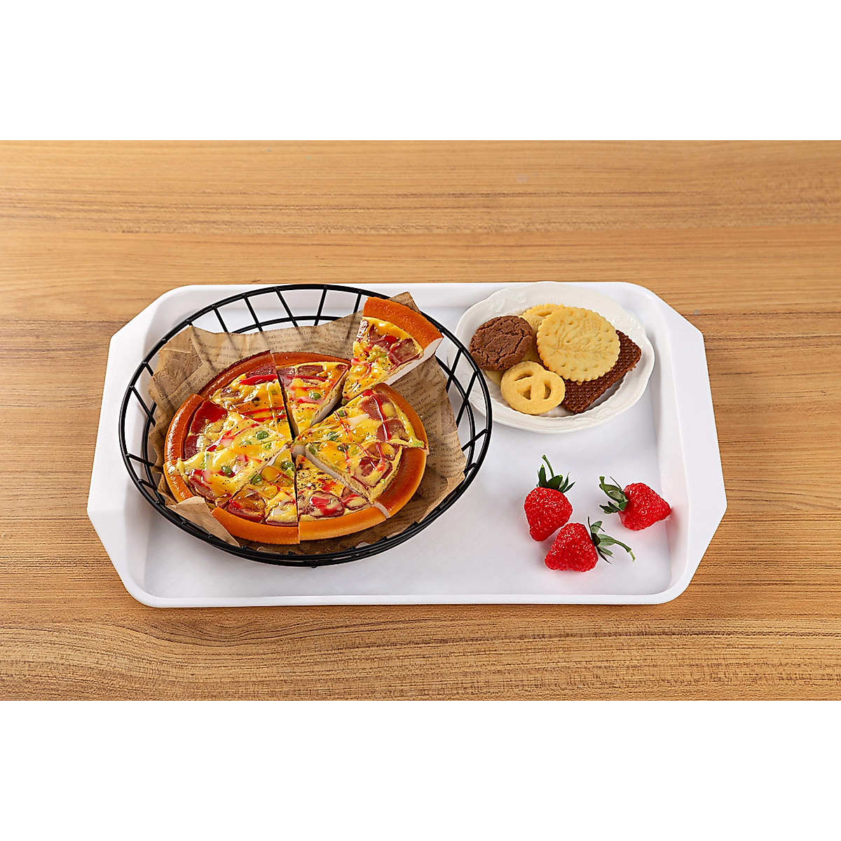 Aebeky 12-Piece White Plastic Fast Food Serving Trays,16.83 by 11.92-Inch