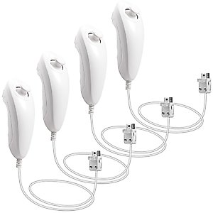 MODESLAB 4 Pack Wii Nunchucks Controller, Gamepad Joystick Remote Replacement Compatible for Wii Wii U Game - White