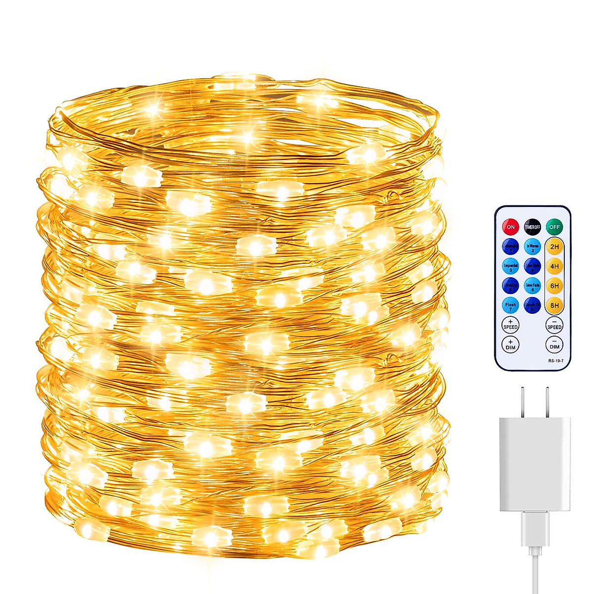 Minetom USB Fairy String Lights with Remote and Power Adapter, 66 Feet 200 Led Firefly Lights for Bedroom Wall Ceiling Christmas Tree Wreath Craft Wedding Party Decoration, Warm White