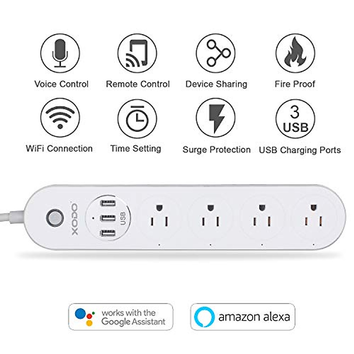 XODO WP4 Smart Power Strip - WiFi Surge Protector with 3 USB Ports and 4 Outlets - App Controlled Appliance - Time Schedule - No Hub Required - Compatible with Alexa and Google Home Assistant