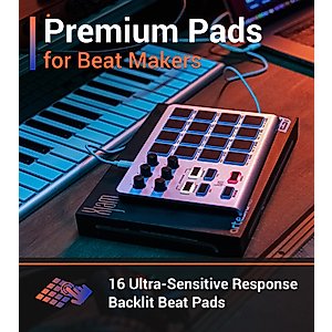 Xjam Professional MIDI Pad Controller - Ultra-Portable Aluminum Frame MIDI Drum Pad with 16 Beat Pads and 6 Assignable Knobs, Beat Machine for Melodic Samples, Plug & Play on iPad, iPhone, Mac, PC