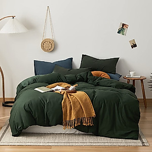 AMWAN Olive Green 4 PCS Bedding Set 【1 Queen Duvet Cover + 2 Standard Queen Pillowcases + 1 Queen Fitted Sheet】
