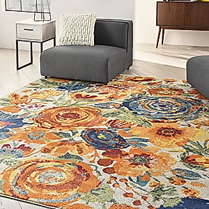 Nourison Allur Floral Ivory Multicolor 7'10" x 9'10" Area -Rug, Easy -Cleaning, Non Shedding, Bed Room, Living Room, Dining Room, Kitchen (8x10)