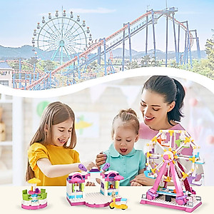 BRICK STORY Girls Friends Carnival Building Set Friends Amusement Park Building Blocks Toys with Ferris Wheel, Show Stage and 4 Mini Dolls Great Birthday Gift for Kids Age 6-12 and up, 610 Pieces