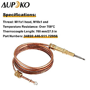 Aupoko Universal Gas Thermocouple, 27.5" Direct Vent Fireplace Thermocouple Flame Failure for BBQ Grill, Firepit, Fireplace