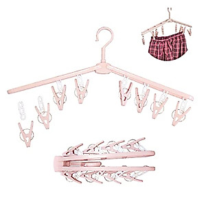 Fineget Foldable Clothes Travel Hangers with Clips Clothes Drying Racks Socks Lingerie Plastic Non Slip Skirt Hangers Closet Laundry Organization Hangers Pnk