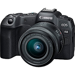 Canon EOS R8 Mirrorless Camera with RF 24-50mm f/4.5-6.3 is STM Lens (5803C012) + 64GB Memory Card + Bag + Charger + LPE17 Battery + Card Reader + Memory Wallet + Cleaning Kit (Renewed)