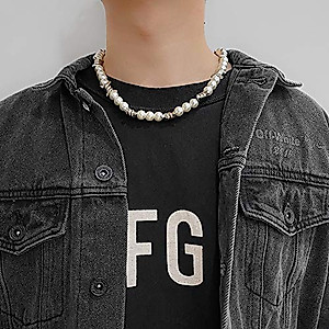 Punk Thorns Necklace Metal Chain Safety Obtuse Padlock Pearl Necklace Hiphop Rock Jewelry for Men-with Pearl