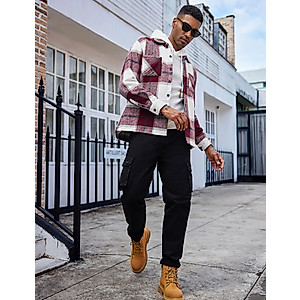 COOFANDY Men's Long Sleeve Flannel Shirt Jacket Button Up Fleece Plaid Shirt Lightweight Winter Shirts