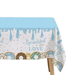 Suhelkit Donut Baby Sprinkle Decorations Boy Tablecloth - Sprinkled with Love Baby Shower Decorations Party Supplies Table Cover, Blue Donut Baby Shower Decorations Table Cloth, 3 Pack (54in x 108in)
