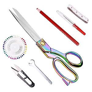 Talerluv Professional Sewing Fabric Scissors, Heavy Duty Sharp Tailor Haberdashery Shear with Fabric Pencil, Pins, Snips, Tape Measure, Seam Ripper for Cutting Leather Cloth Upholstery Dressmaking