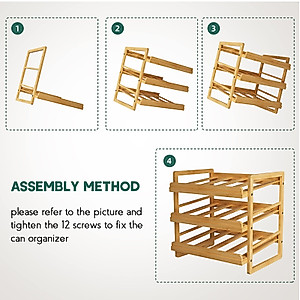 Yumkfoi Bamboo Can Rack Organizer, 3 Tier Stackable Can Storage Rack with Label Sticker and Marker Pen, Can Holder Storage Organizer for Kitchen Cabinet or Pantry (Natural Bamboo)