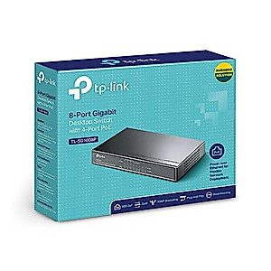 TP-Link PoE Switch Gigabit 8 Port | 4 Port PoE 55W | 802.3af Compliant | Shielded Ports | Traffic Optimization | Plug and Play | Sturdy Metal (TL-SG1008P) (Renewed)