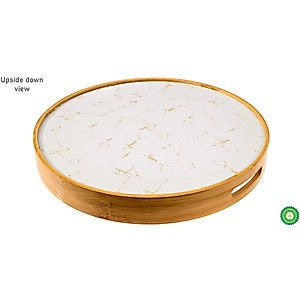 20 Bowls Large Round Bamboo Serving Tray, 16" White, Handles for Easy Transport