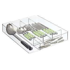 mDesign Plastic Kitchen Cabinet Drawer Storage Organizer Tray - for Storing Organizing Cutlery, Spoons, Cooking Utensils, Gadgets - 5 Divided Compartments - Clear