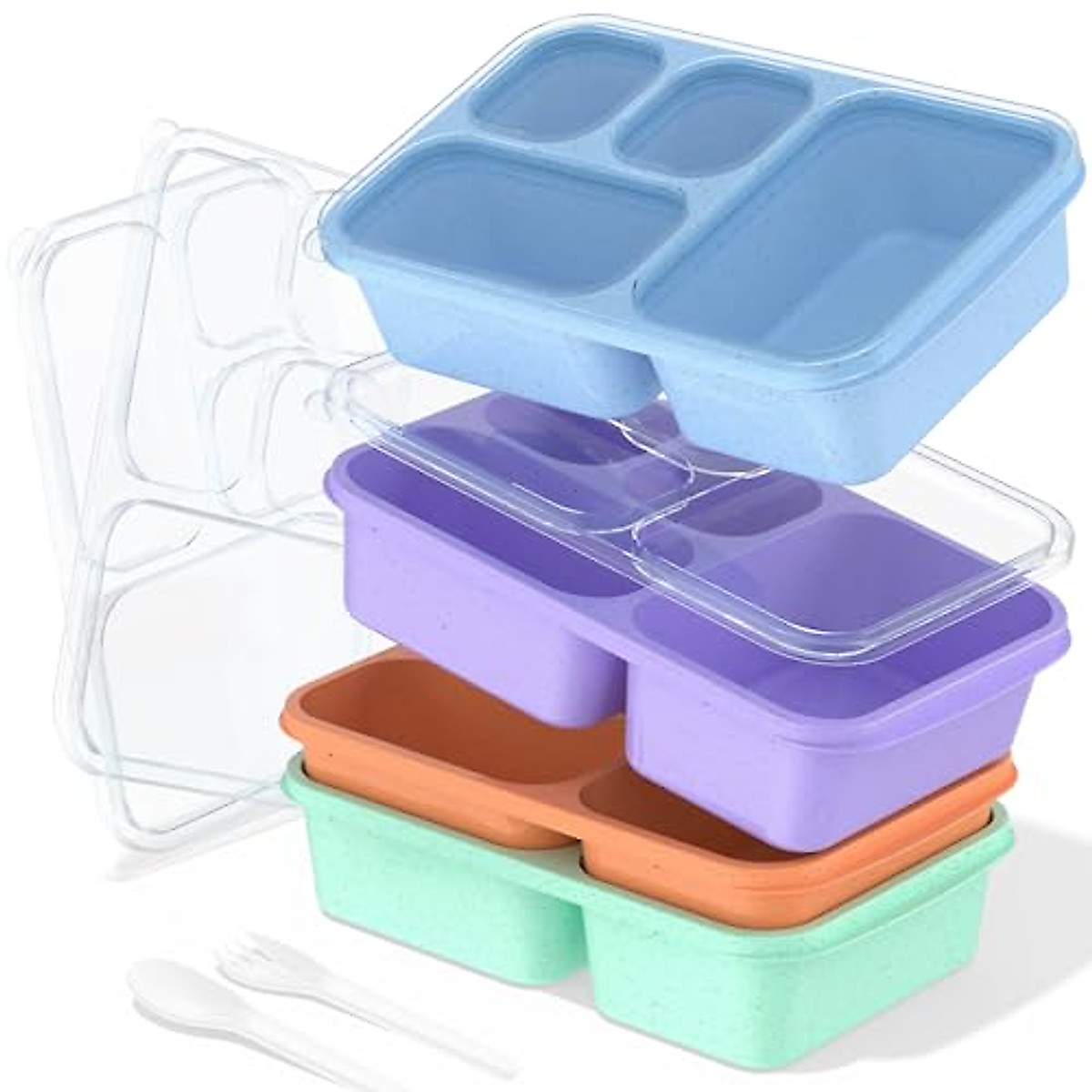 XGXN Bento Lunch Box Set - 4 Meal Prep Containers for Kids & Adults, Thickened and Easy-to-clean Lunch Box Containers, Stackable, Microwave Safe, BPA-Free (Wheat(Purple/Green/Blue/Orange))