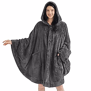 PAVILIA Angel Wrap Hooded Blanket | Poncho Blanket Wrap with Plush Fluffy Sherpa | Wearable Blanket Throw Gift with Hood Pockets Cape | Shaggy Warm Shawl Cozy Gifts for Women Wife (Gray)