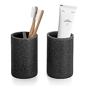 ZCCZ - Black Bathroom Accessories Set 6 Pcs - Lotion Soap Dispenser, 2 Qtip Holder Dispenser, Toothbrush Holder, Vanity Tray, Bathroom Tumbler - Decorative Countertop Vanity Organizer