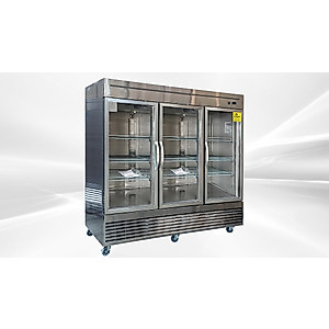 Commercial Refrigerator Glass 3-Door Merchandiser Display Cooler Fridge Stainless Steel Case NSF, Bottom-Mounted 83 inches width, capacity 65 cuft 110V, Restaurant Kitchen Cafe C83RG