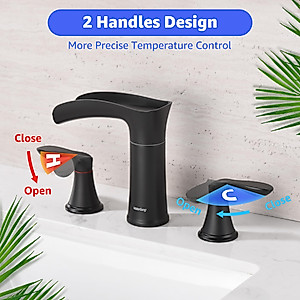 Watersong Waterfall Bathroom Faucet, 2-Handle 2 or 3 Holes Vanity Farmhouse RV Lavatory Vessel Faucet 4 Inch Centerset, Bathroom Sink Faucet Mixer Tap Washbasin Faucet, Pop Up Drain, Matte Black