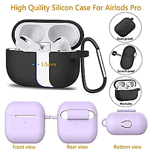 Geeice AirPods Pro Case with Cleaner kit and Replacement Ear Tips, 3 in 1 Soft Silicone Full Protective Cover with Keychain, Cleaning Pen and Noise Reduction Hole Eartips(S/M/L), Black