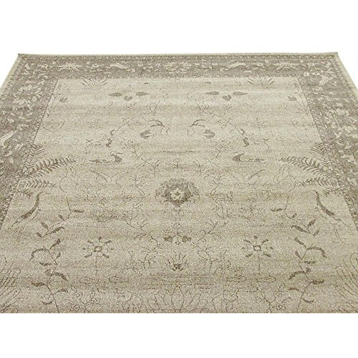 Unique Loom La Jolla Collection Farmhouse, Contemporary, Botanical, Traditional, Vintage Area Rug, 9 x 12 ft, Light Brown/Dark Brown
