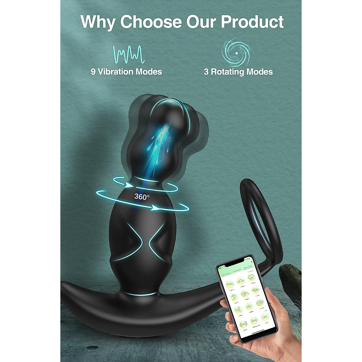 Prostate Massager Sex Toys for Men - 5IN1 360° Rotating Anal Adult Toys with 4 Anal Plug Beads, 9 Vibrating Butt Plug, G-spot Male Vibrator Sex Toys with Penis Ring, Male Sex Toy for Men Couples