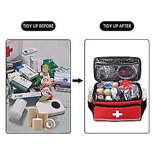 First Aid Bag Empty Medicine Bag Pill Bottle Organizers Storage Travel Medical Bag Home Family Hiking Med Medication Bag Portable Prescription Case Carrier Medic Supplies Holder Container Large (Red)