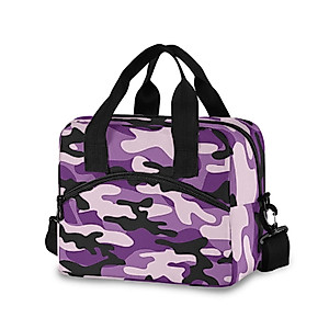 ALAZA Black Purple Camo Lunch Bags for Women Leakproof Crossbody Lunch Bag Lunch Cooler Bag with Shoulder Strap(226be8k)