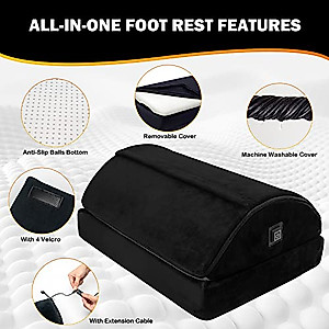 HAMOPY Heated Foot Rest for Under Desk with Pad Pocket, 3 Levels Temp Adjustable & Washable Heated Footrest, Foot Stool with Warm Foot Pocket for Office, Gaming, Ergonomic Design for Back Pain Relief