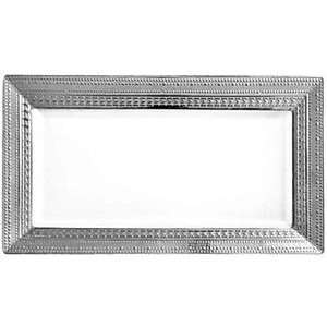 DecorLine White Rectangular Serving Tray with Silver Rim - 14" x 7.25" Symphony Collection Pack of 2 (2699)