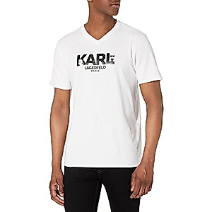 Karl Lagerfeld Paris Men's Karl Profile V-Neck Shirt, White, Medium