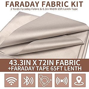 XLKIB Faraday Fabric，(43" W × 108" L Fabric + 300" L Tape)，Faraday Fabric EMP Proof Military Grade，Faraday Cloth can Block Cellular Signals,WiFi, Bluetooth, GPS, and RF Signals