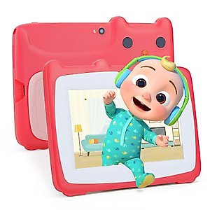 C idea 7 inch Kids Tablet, Android 12 Tablet for Kids with Kid-Proof Case 32GB+32GB Expandable Storage HD Dual Camera WiFi Children’s Tablet for Toddler Boys Girls Playing and Learning (Rose Red)