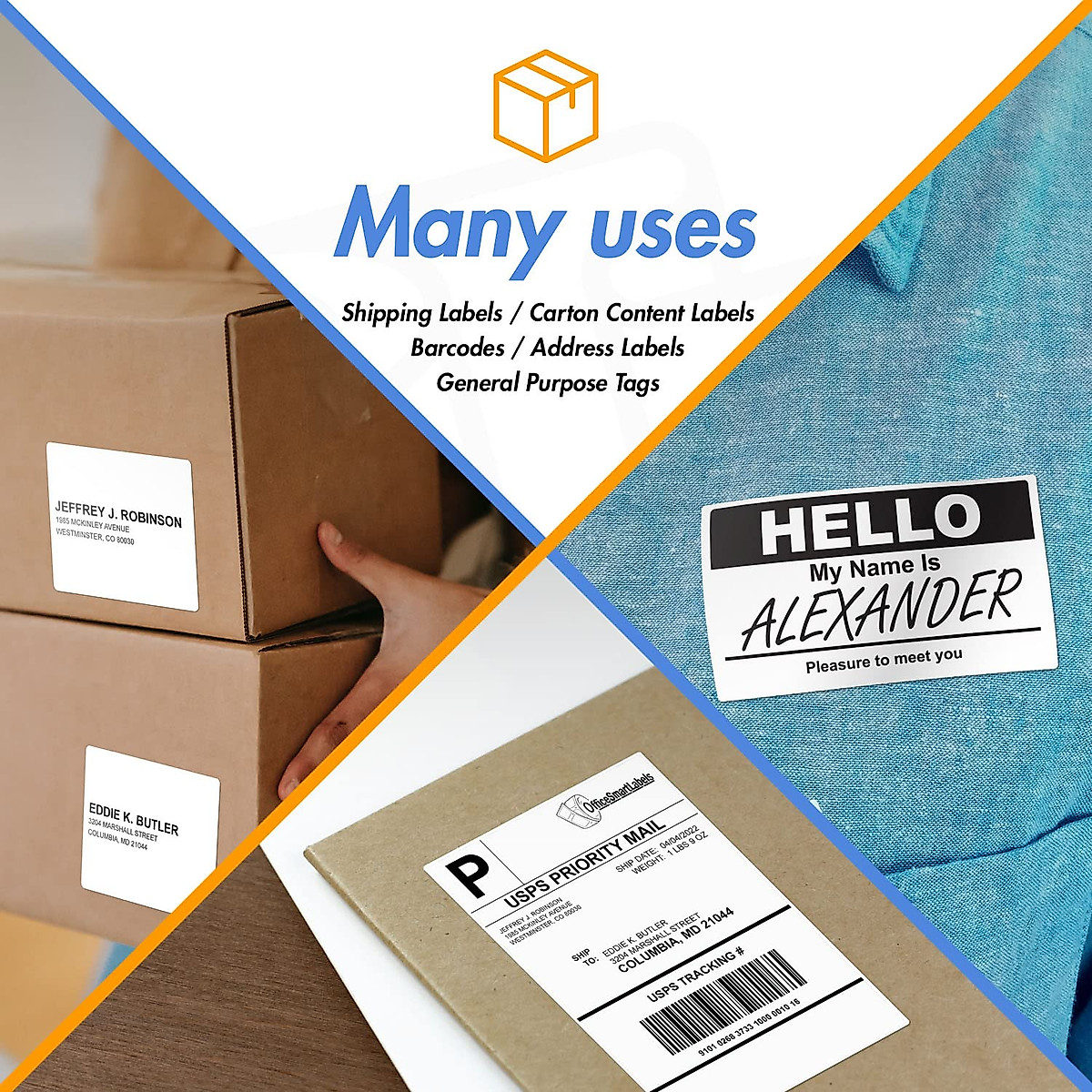 OfficeSmartLabels - 3" x 2" Direct Thermal Labels - Compatible with Zebra & Rollo Desktop Printers and More – 1” Core, Permanent Adhesive & Perforated (750/Roll, 15000 Labels in 20 Rolls)