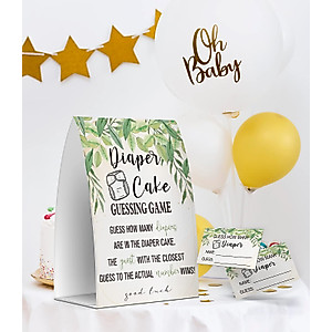 Diaper Cake Sign, Guess How Many Diapers, Baby Shower Games, Baby Shower Decorations, Gender Neutral Baby Shower - One Sign and 50 Cards(RCoated20)